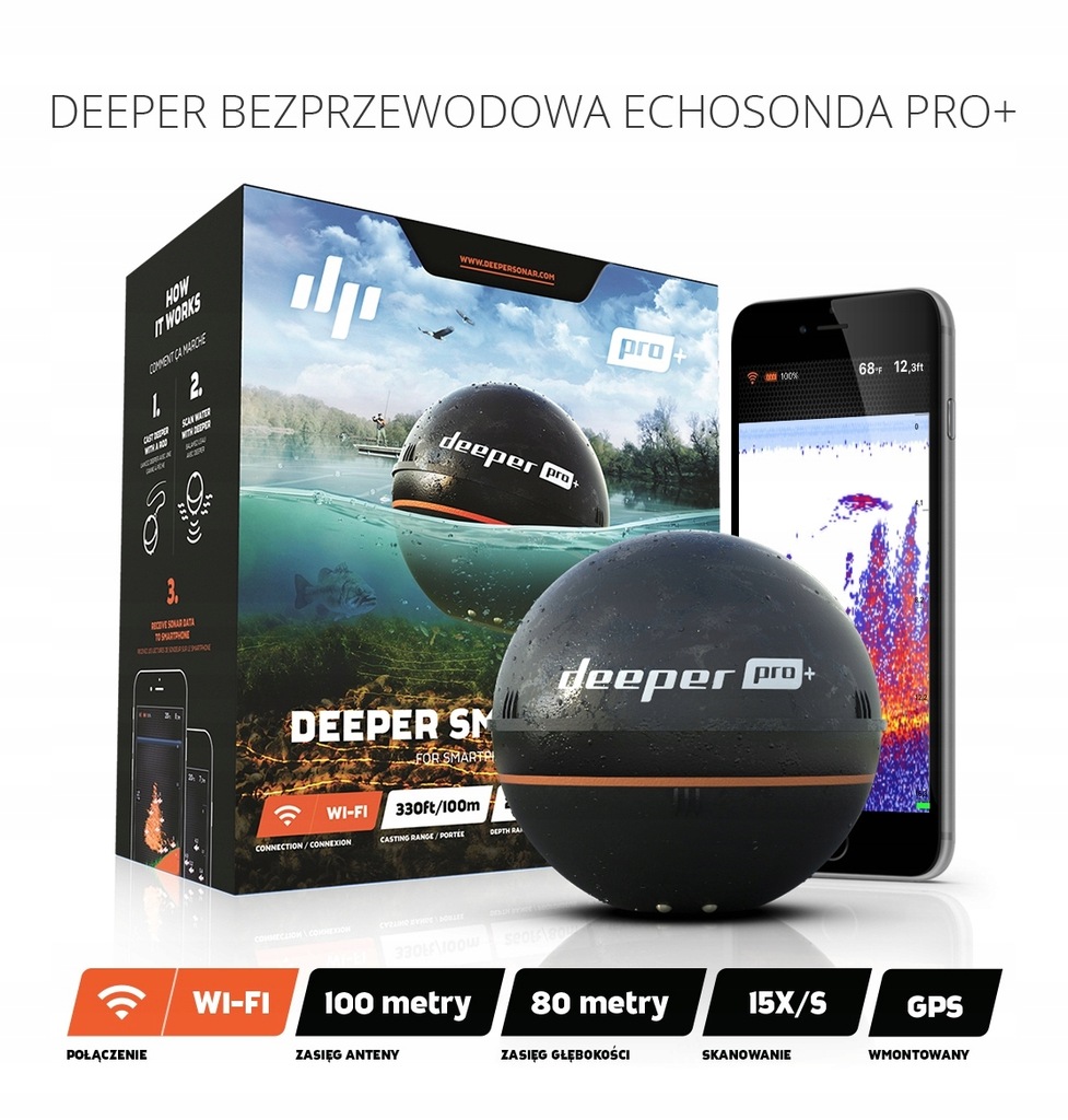 Echosonda DEEPER PRO PLUS Wi-Fi GPS +2 akcesoria! - 6686736823 ...