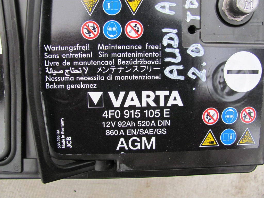 AKUMULATOR AGM 12V 92Ah 860A 4F0915105E AUDI A5 14 - 6996821913 ...