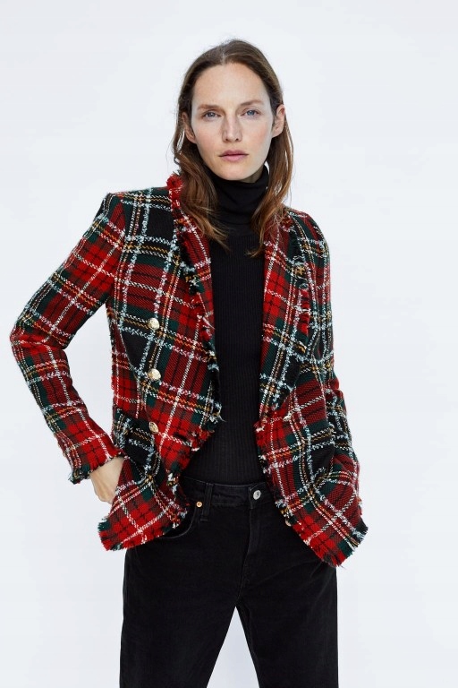 tweedowa marynarka w kratę żakiet zara 42 XL - 7771762966 - oficjalne archiwum Allegro