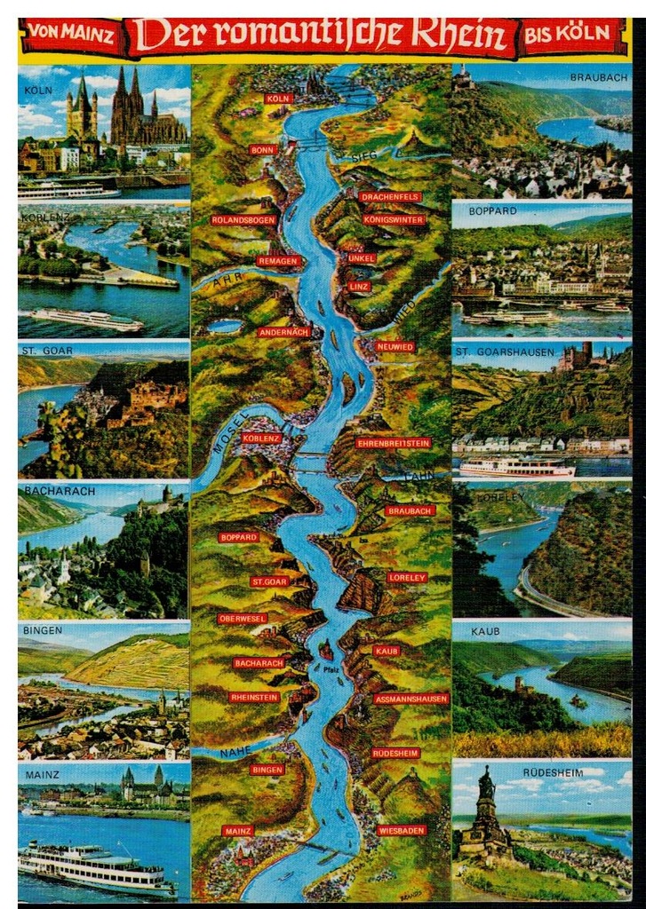 Pocztówka Niemcy Dolina Renu Ren mapa statek - 7437670334 - oficjalne ...