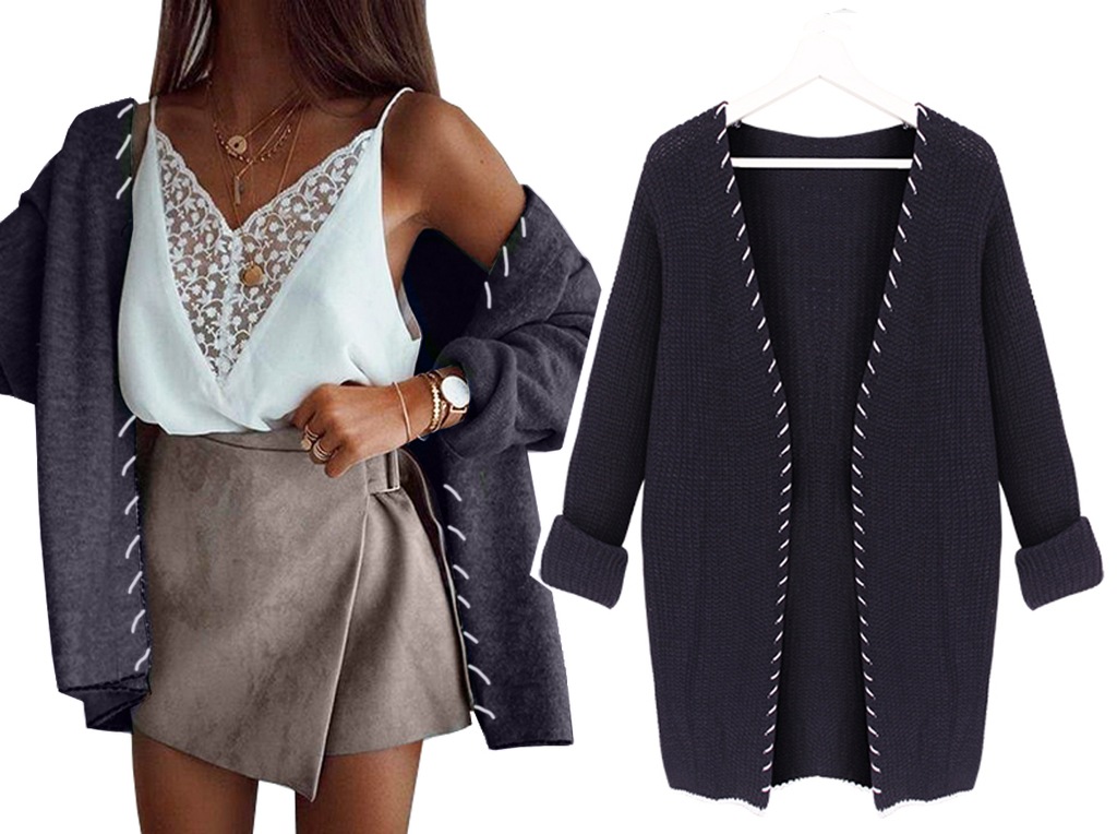 MODNY KARDIGAN SWETER CIEPŁY GRUBO TKANY M347 - 7149846701 - oficjalne ...